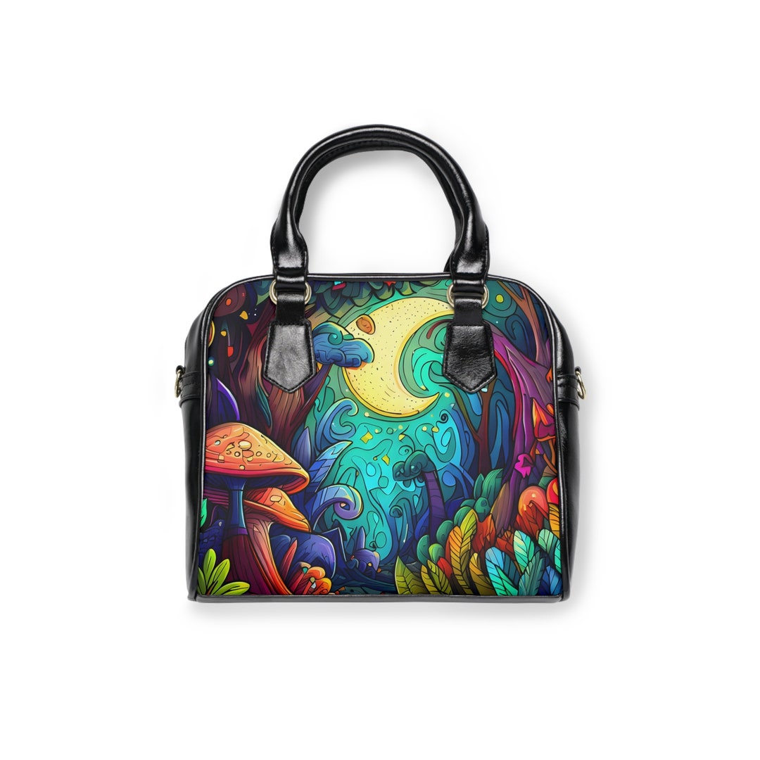Shoulder Handbag for Women With Boho Botanical Mushroom Floral Moon ...