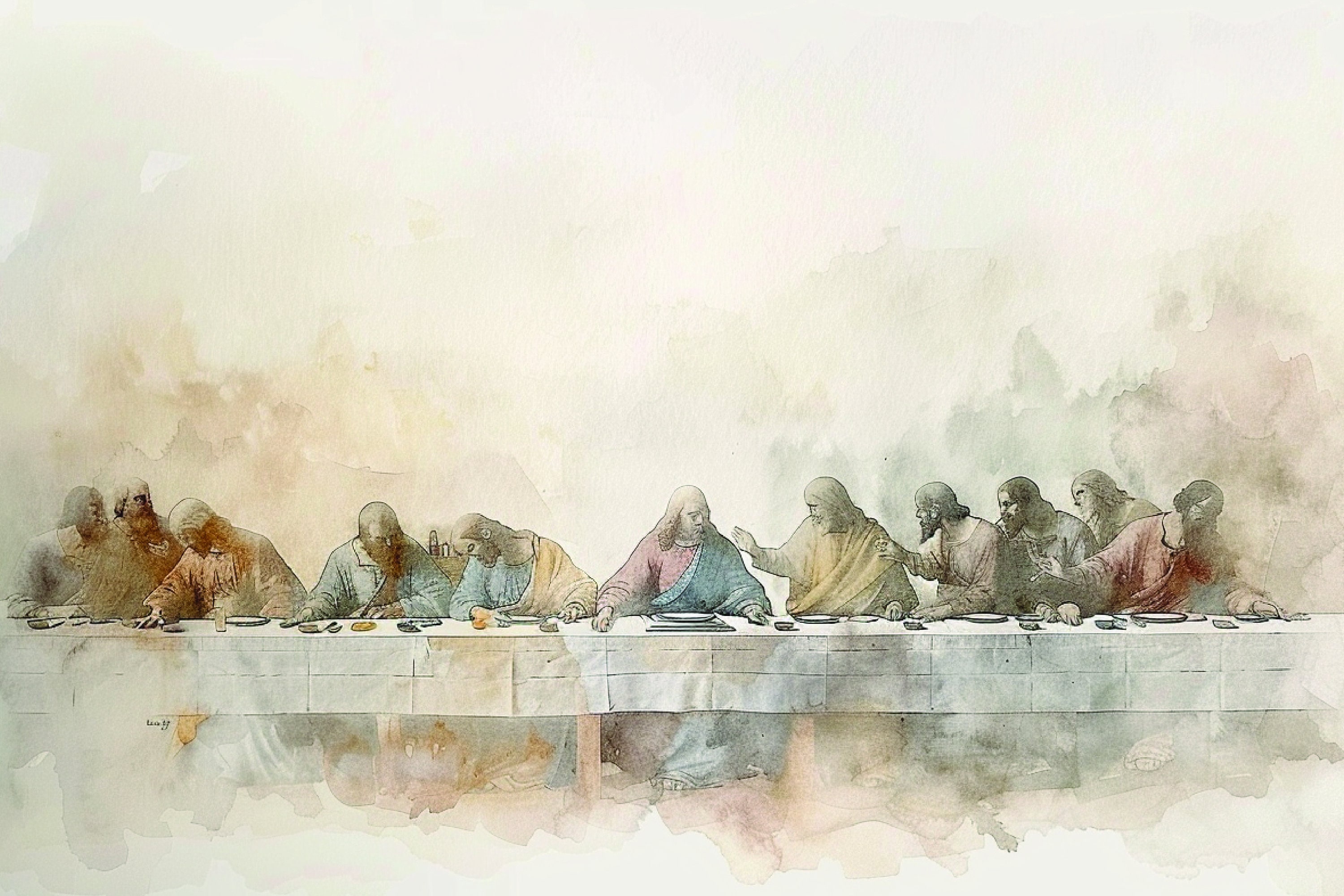 The Last Supper Watercolor, Minimalist Christian Print, Neutral Colors ...
