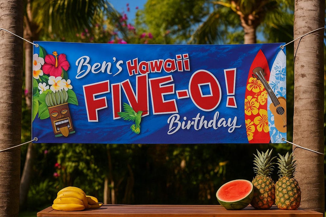Personalised Hawaii Five-0 Party Banner – Custom Tropical Birthday ...