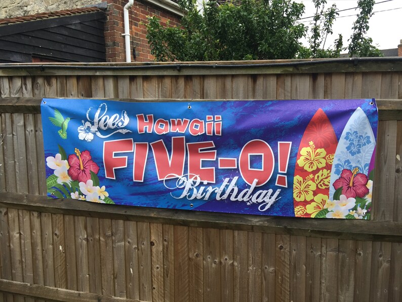 Personalised Hawaii Five-0 Party Banner – Custom Tropical Birthday ...