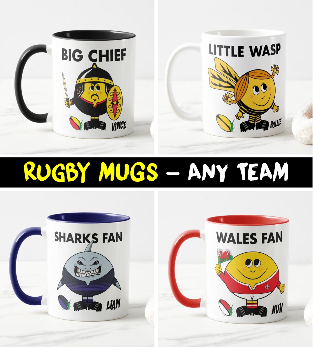 Personalised Rugby Mugs & Coasters any Team. Ideal Stocking Filler ...