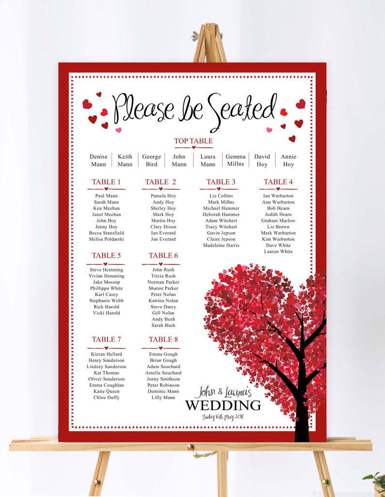 Heart Table Plan / Heart Seating Plan / Wedding Table Plan | Etsy