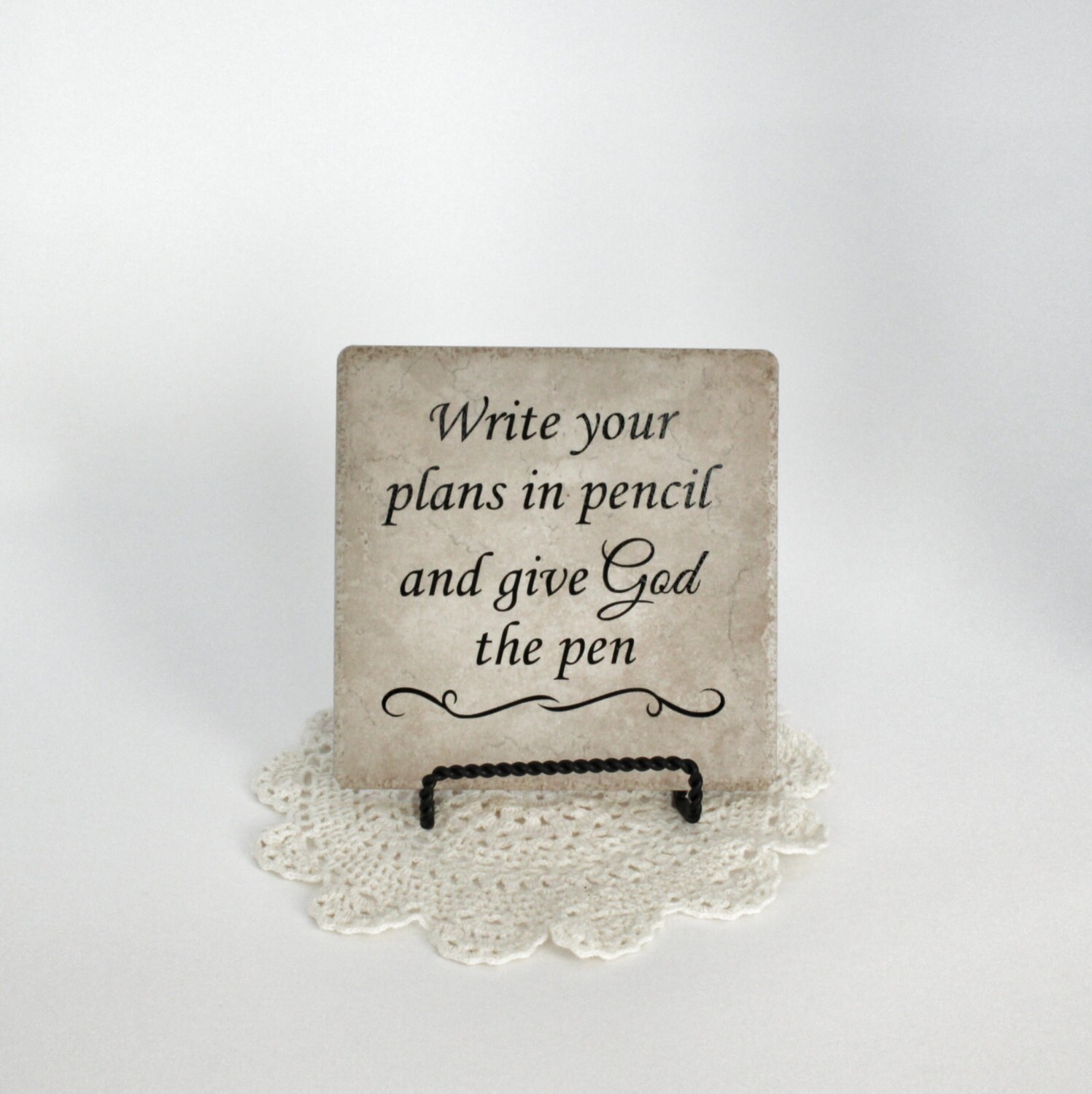 Write Your Plans in Pencil Tile Custom Sign Vinyl Sayings Religious ...