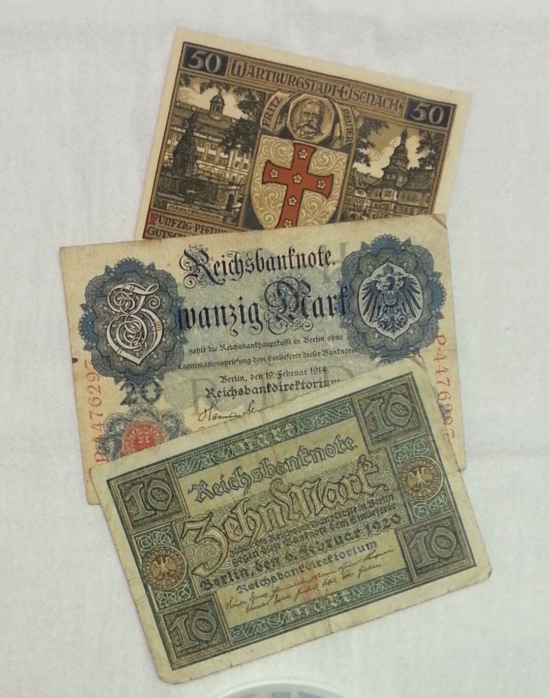 Vintage, WWI German Money, Reichsbank Note, 10 Zehn Mark 1920, 20 ...