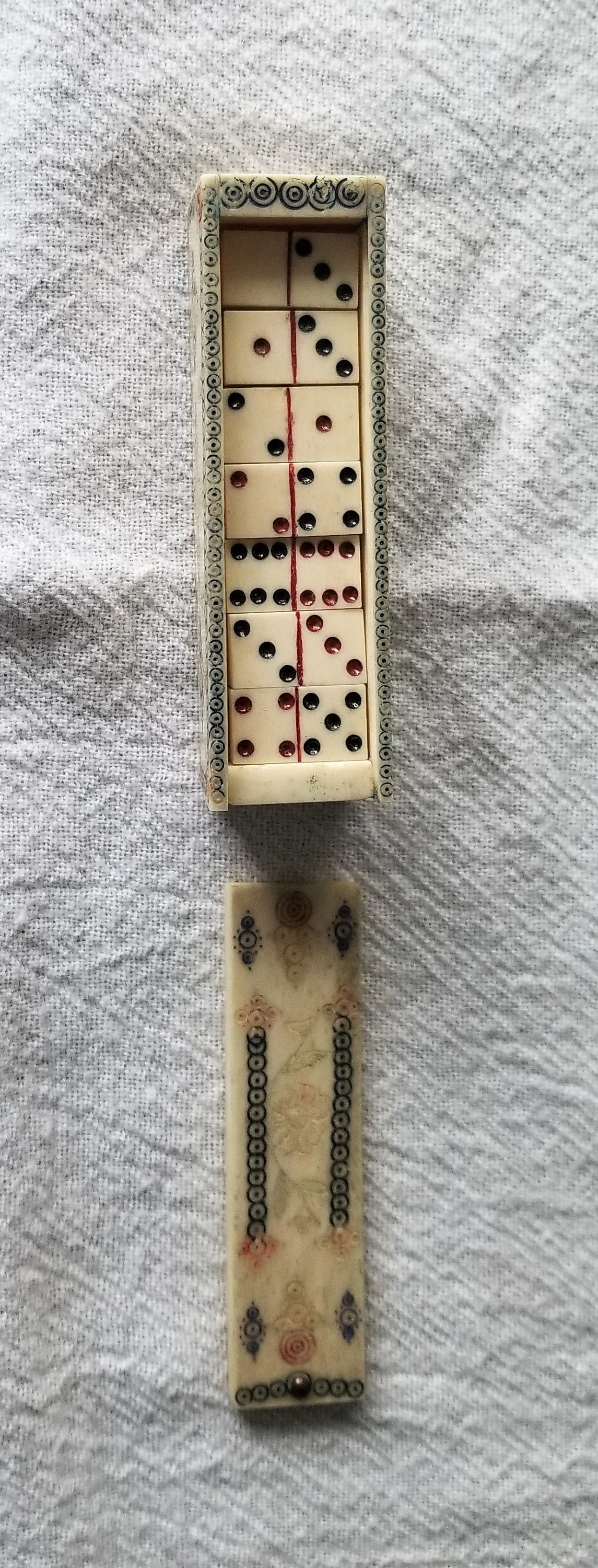 Antique Set of Miniature Dominoes, With Storage Box, Handmade, Bone, 28 ...