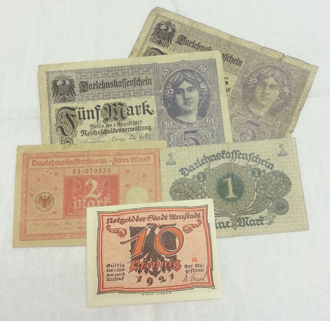 German WWI , Darlehnskassenshein, Eine, Zwei,and Funf Mark ...