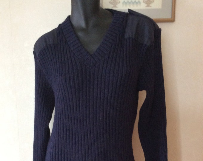 Commando Wool Sweater Navy Blue Military With Epaulettes and Patches ...