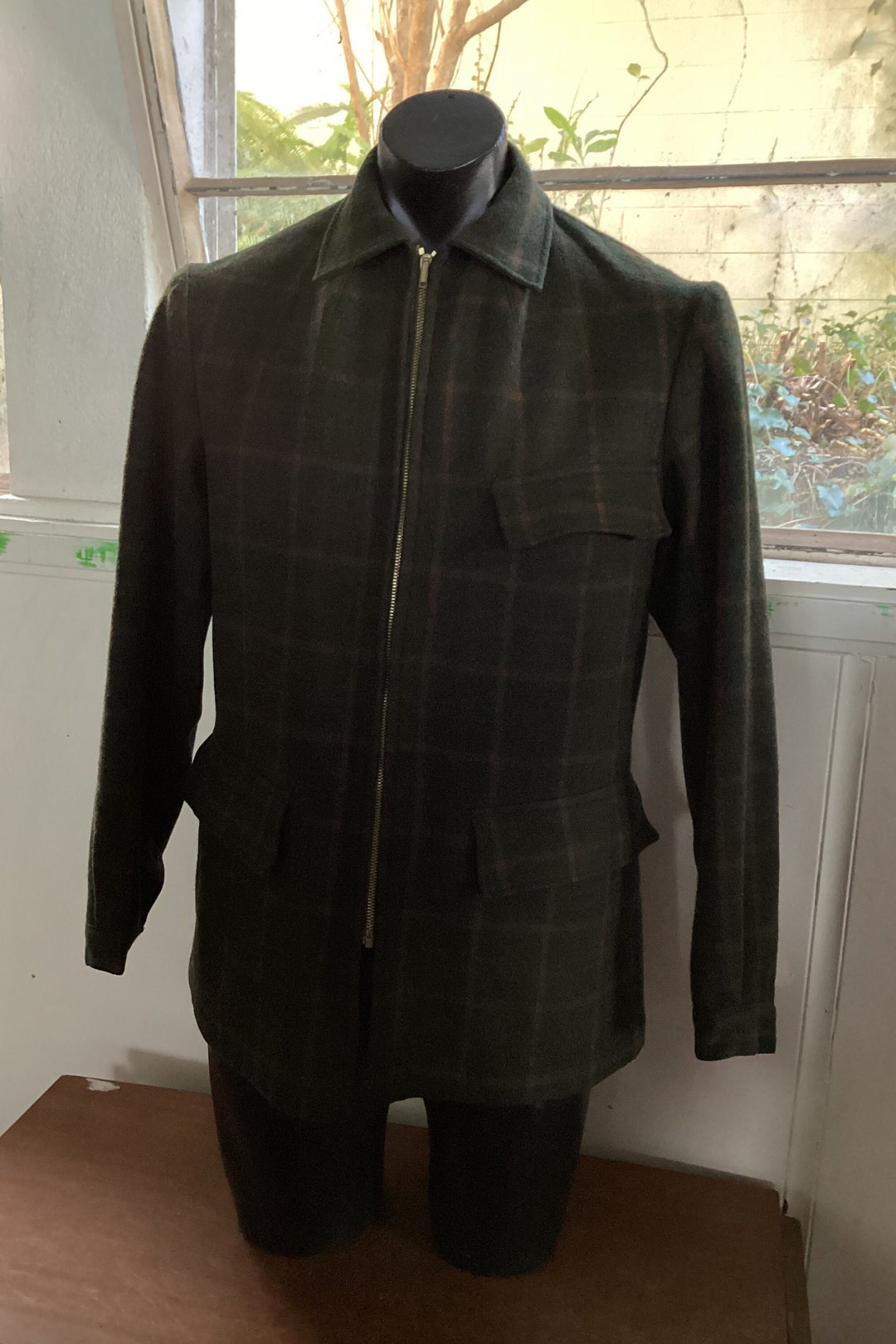 1960s 1970s Swanndri Wool Rover Jacket Green Plaid Woollen Outdoors M ...