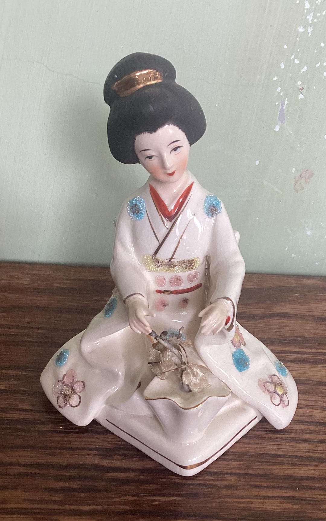Hand Decorated Geisha Girl Figurine With Sugar Flowers and Cherry ...