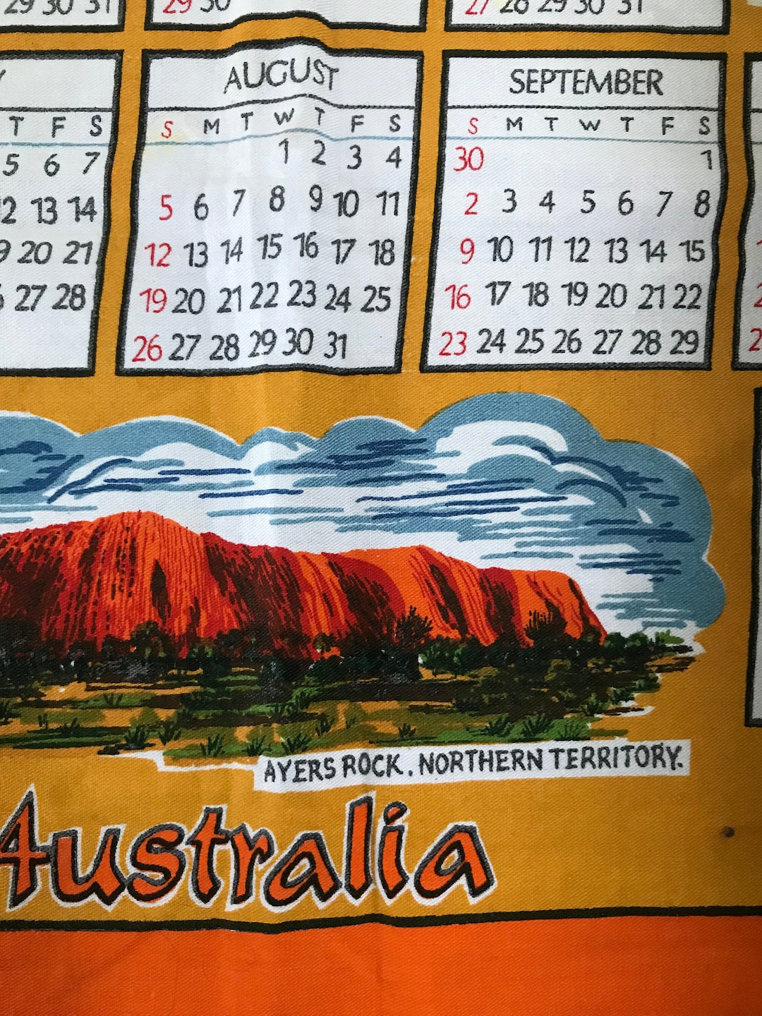 1984 Australian Souvenir Calendar Teatowel, Ayers Rock, Vintage Uluṟu ...