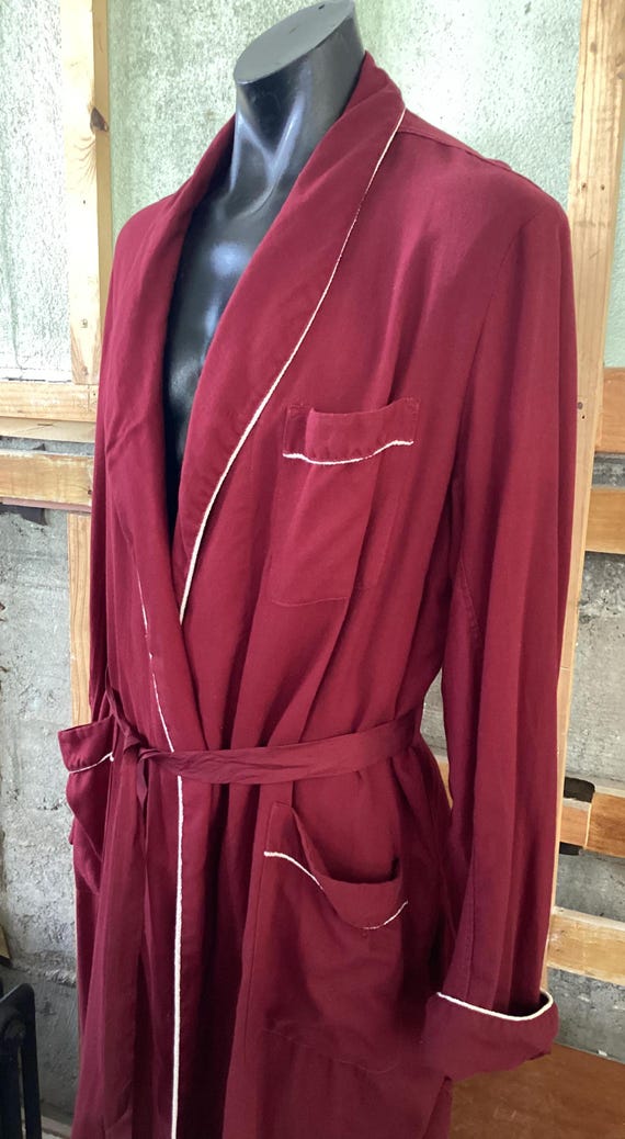 1960's Smoking Jacket Viyella Fabric Gown Robe Wool … - Gem