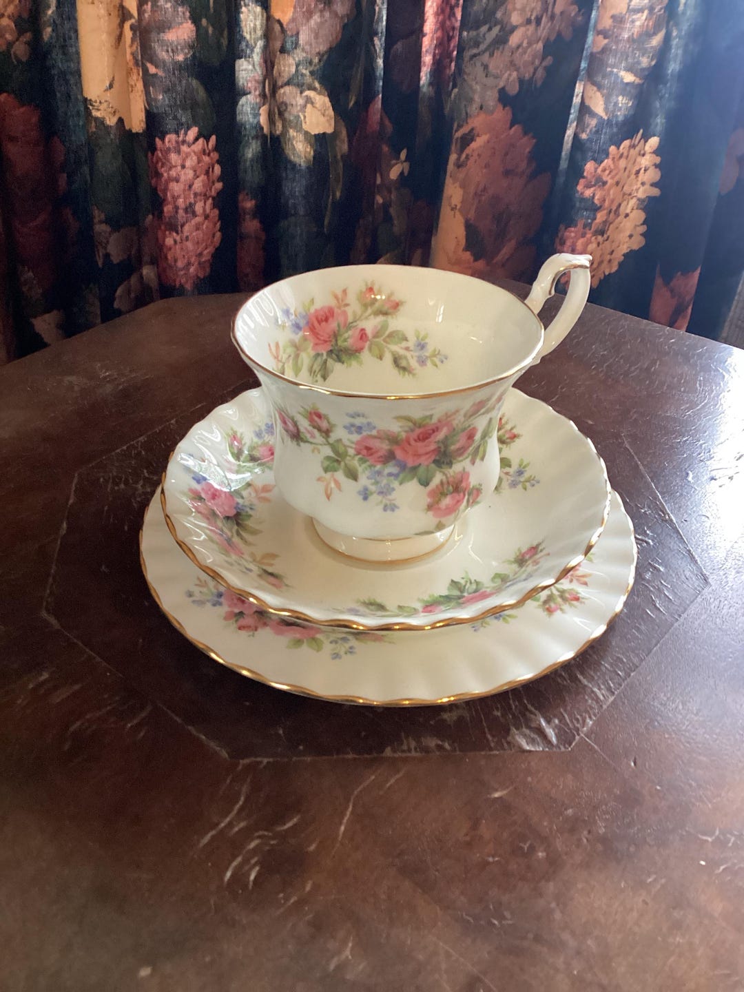 Royal Albert Moss Rose Tea Cup , Saucer and Plate Trio ,made in England ...