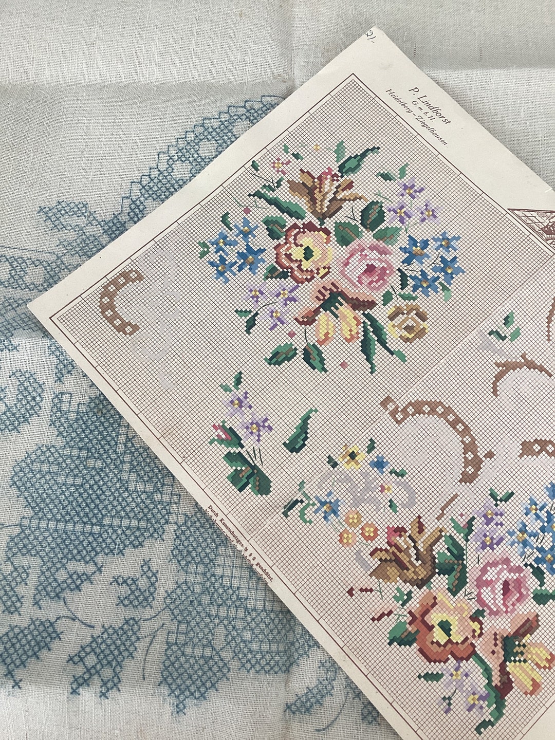 1940s Post World War Cushion Fabric for Embroidery and Hand Coloured ...