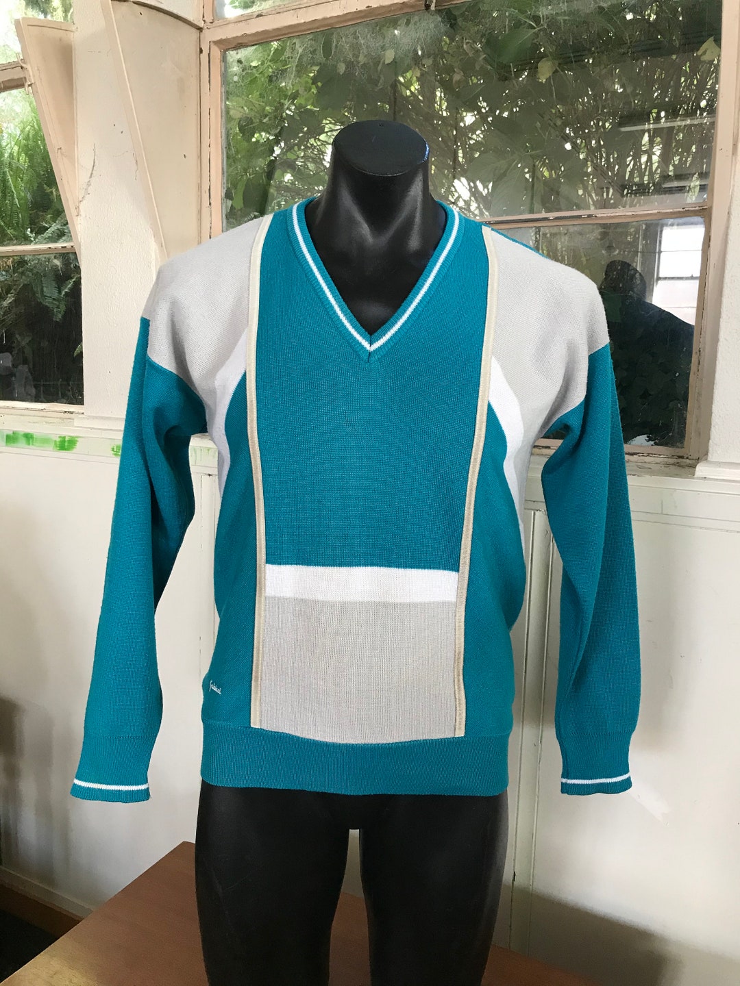 Italian Vintage Gabicci Concept Sweater 1980s Suede Trim Size 44" ,V ...