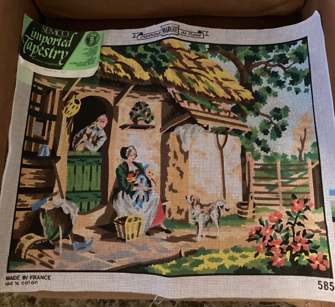Peasant Village Scene ,creations Margot De Paris Tapestry Needlepoint ...