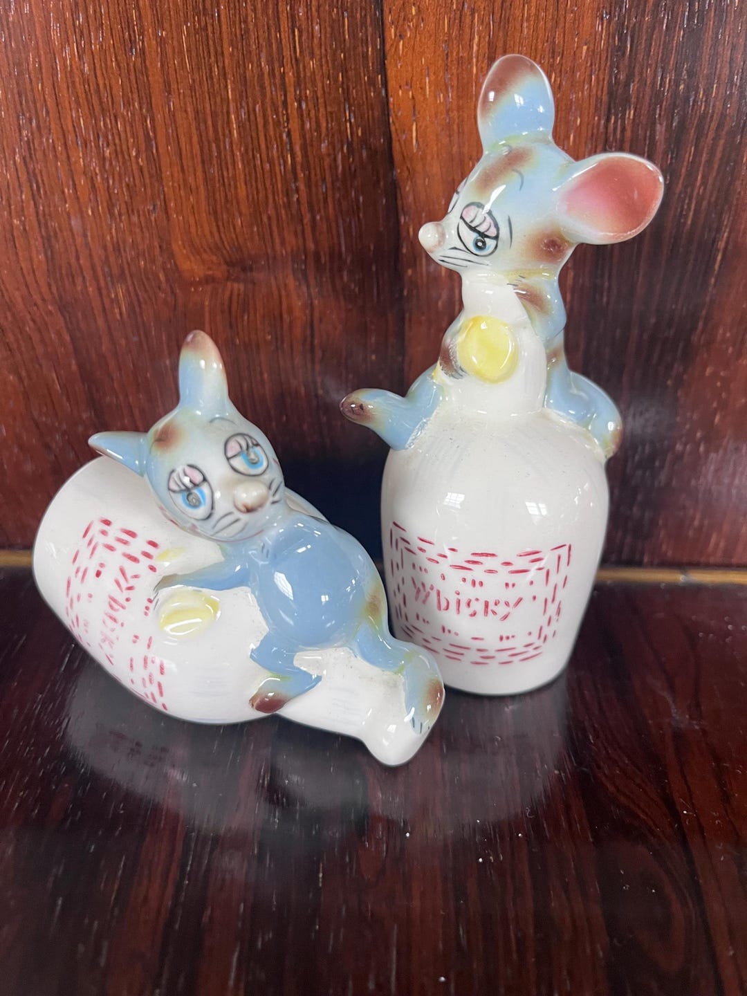 Rare Anthropomorphic Pair Drunk Mice on Whisky Bottles Salt & Pepper ...