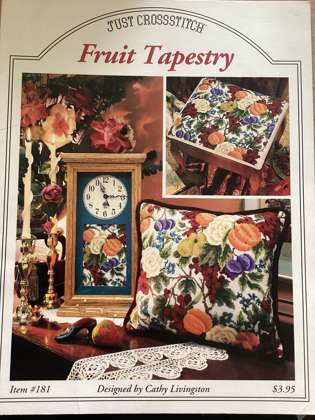 Fruit Tapestry Cross Stitch Pattern ,footstool, Pillow, Clock by Cathy ...