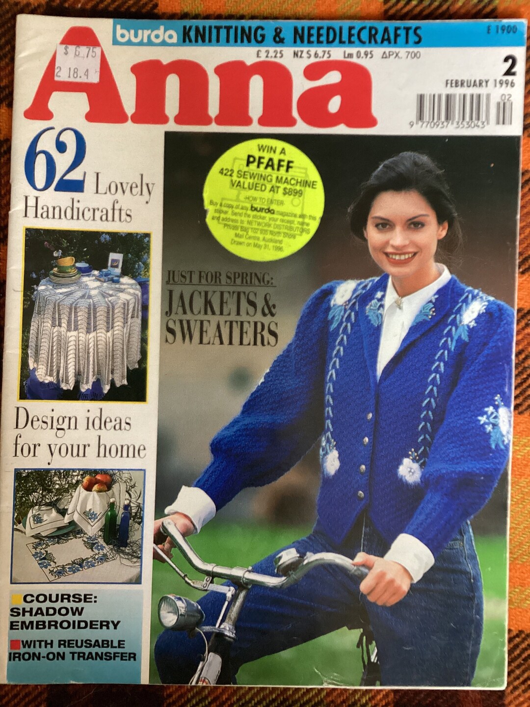 Anna Burda Knitting & Needlecrafts Magazine Feb 1996 for 62 Lovely Handcrafts. Includes a Course ...
