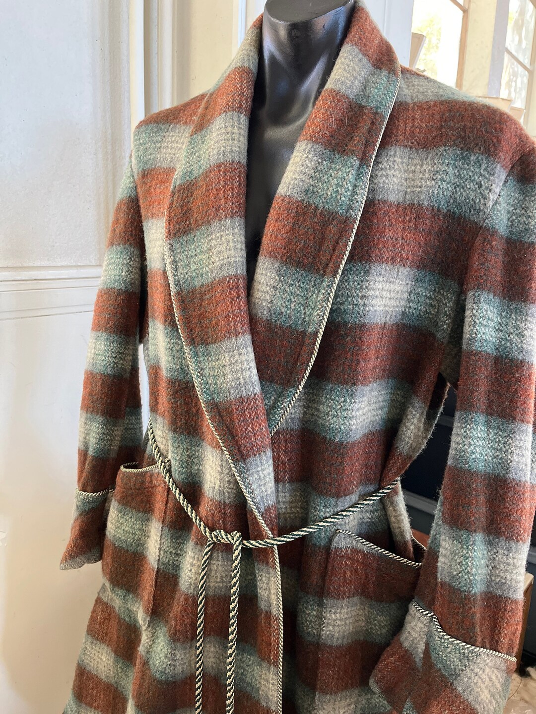 1940's Vintage Mens Plaid Wool Smoking Jacket, Guardsman Gown for ...