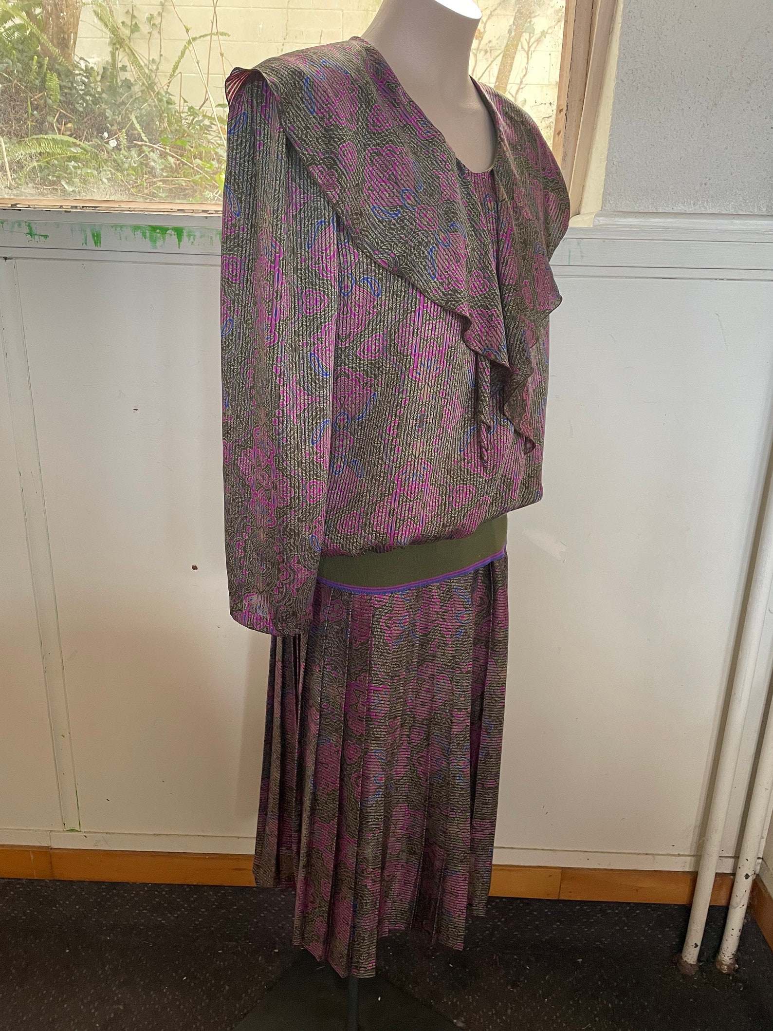 1980's Bohemian 2 Piece Skirt Suit , Wide Padded Shoulders, Made in ...