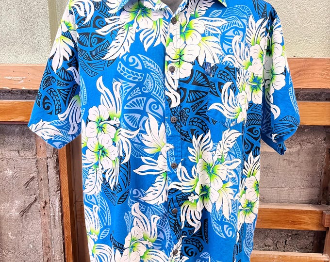 Vintage Fijian Shirt Pacifica Motif, Cotton,blue, Aisokula Made in Fiji ...
