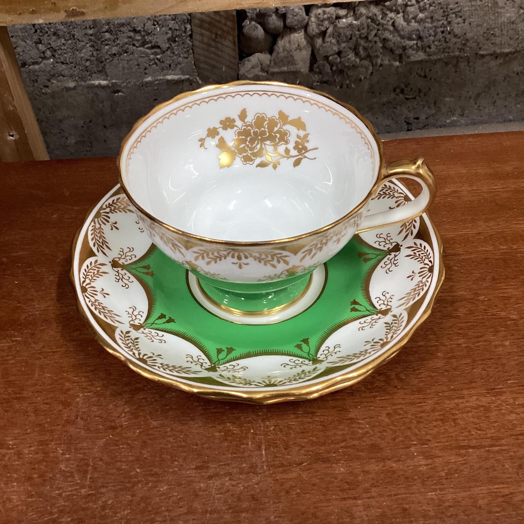 Early Spode Copelands Green and Gold China Trio, Cup, Saucer, Plate ...