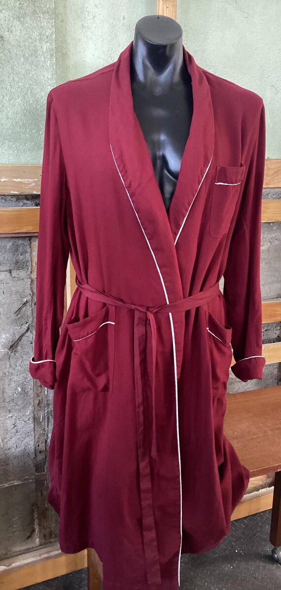 1960's Smoking Jacket Viyella Fabric Gown Robe Wool … - Gem