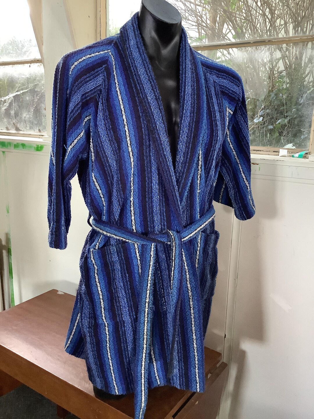 1960's Vintage Swimming Robe, Mens Short Mod Continental Striped Beach ...