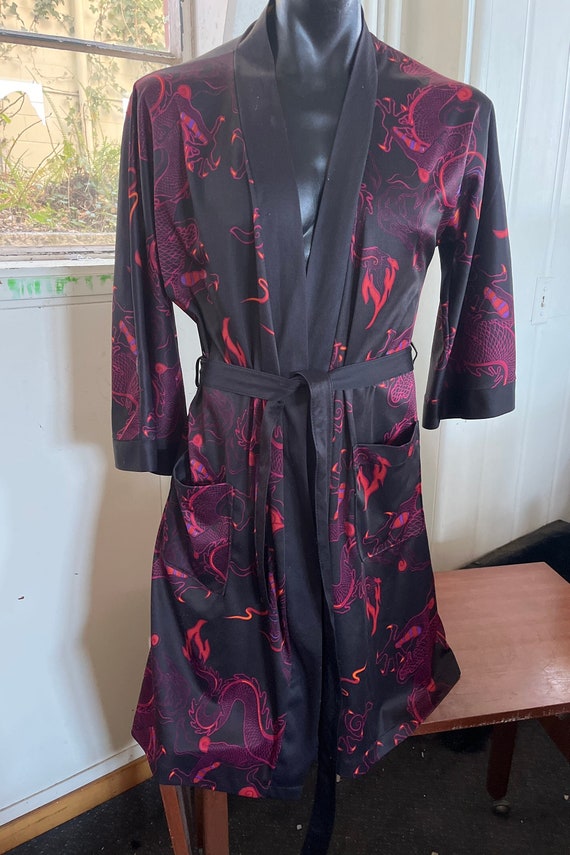 1970s Oriental Dragon Smoking Jacket Robe Made in Bri… - Gem