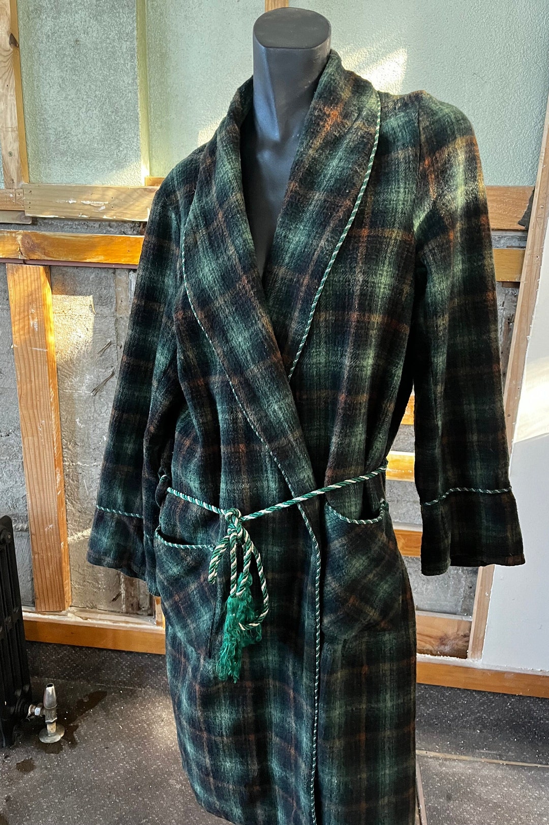 1950s Pure Wool Smoking Jacket Dressing Gown Woolen Robe Vintage Mens ...