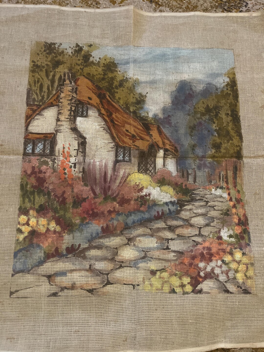Penelope Canvas 1940s Devon Cottage Tapestry Stencilled Canvas, English ...
