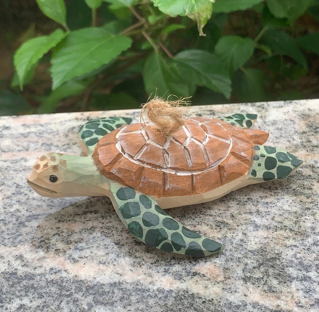 Wood Carving Sea Turtle Statue,wooden Turtle Sculpture,hand Painted Sea ...