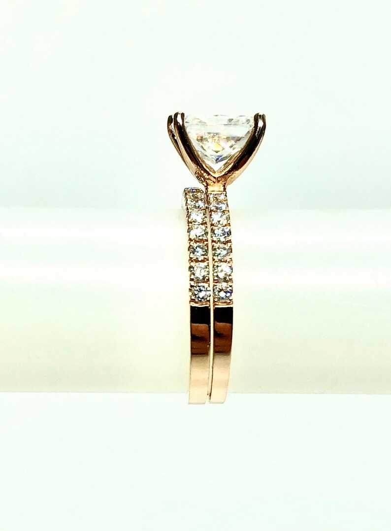 14K Rose Gold Diamond & Monzonite Engagement Ring Set - Etsy