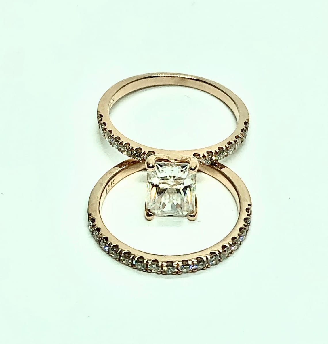 14K Rose Gold Diamond & Monzonite Engagement Ring Set | Etsy