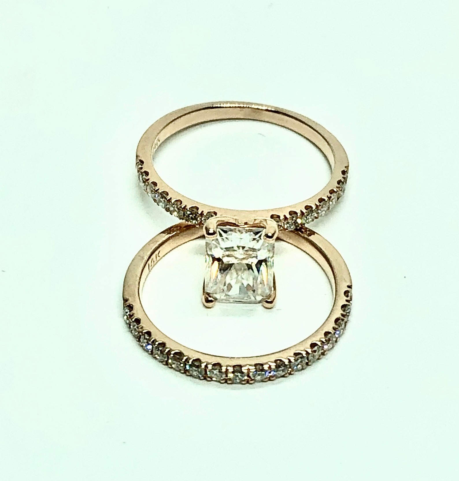 14K Rose Gold Diamond & Monzonite Engagement Ring Set - Etsy