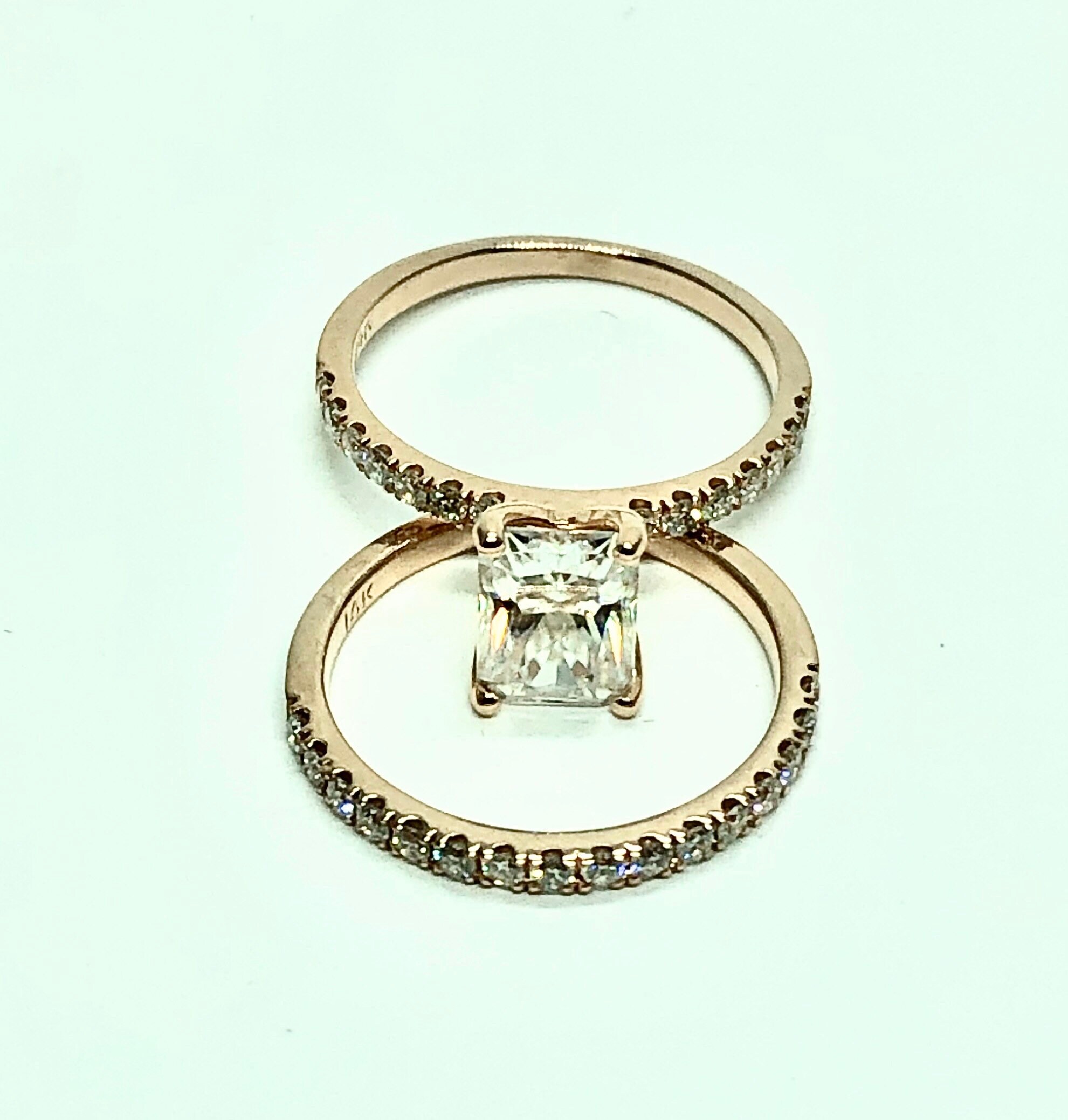 14K Rose Gold Diamond & Monzonite Engagement Ring Set - Etsy