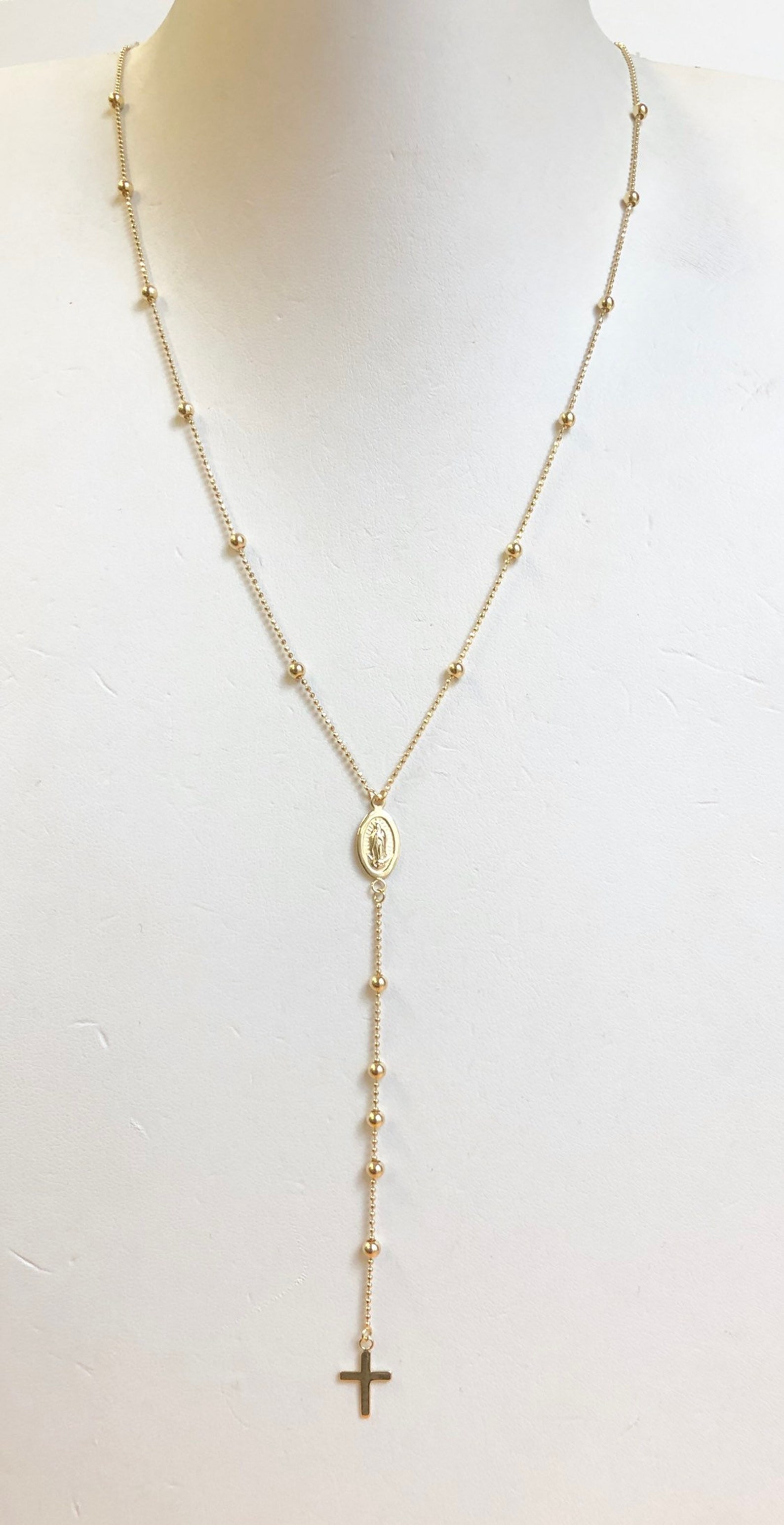14K Solid Yellow Gold Beaded Rosary Necklace - Etsy