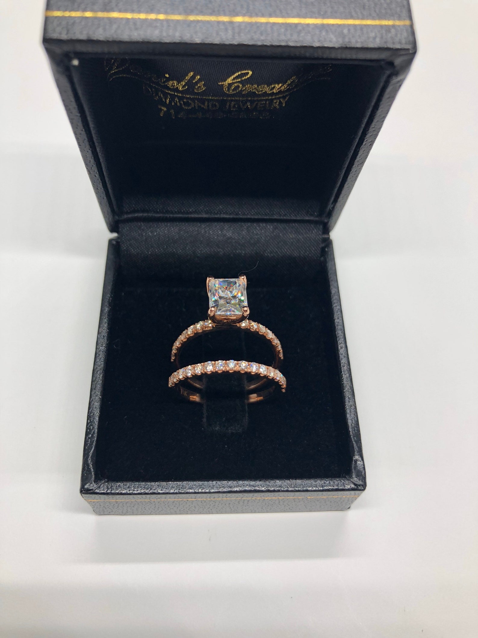 14K Rose Gold Diamond & Monzonite Engagement Ring Set - Etsy