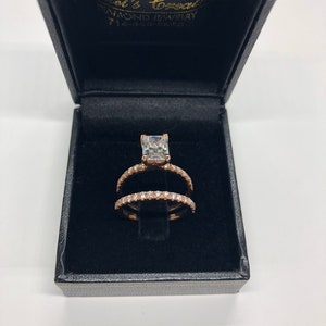 14K Rose Gold Diamond & Monzonite Engagement Ring Set - Etsy