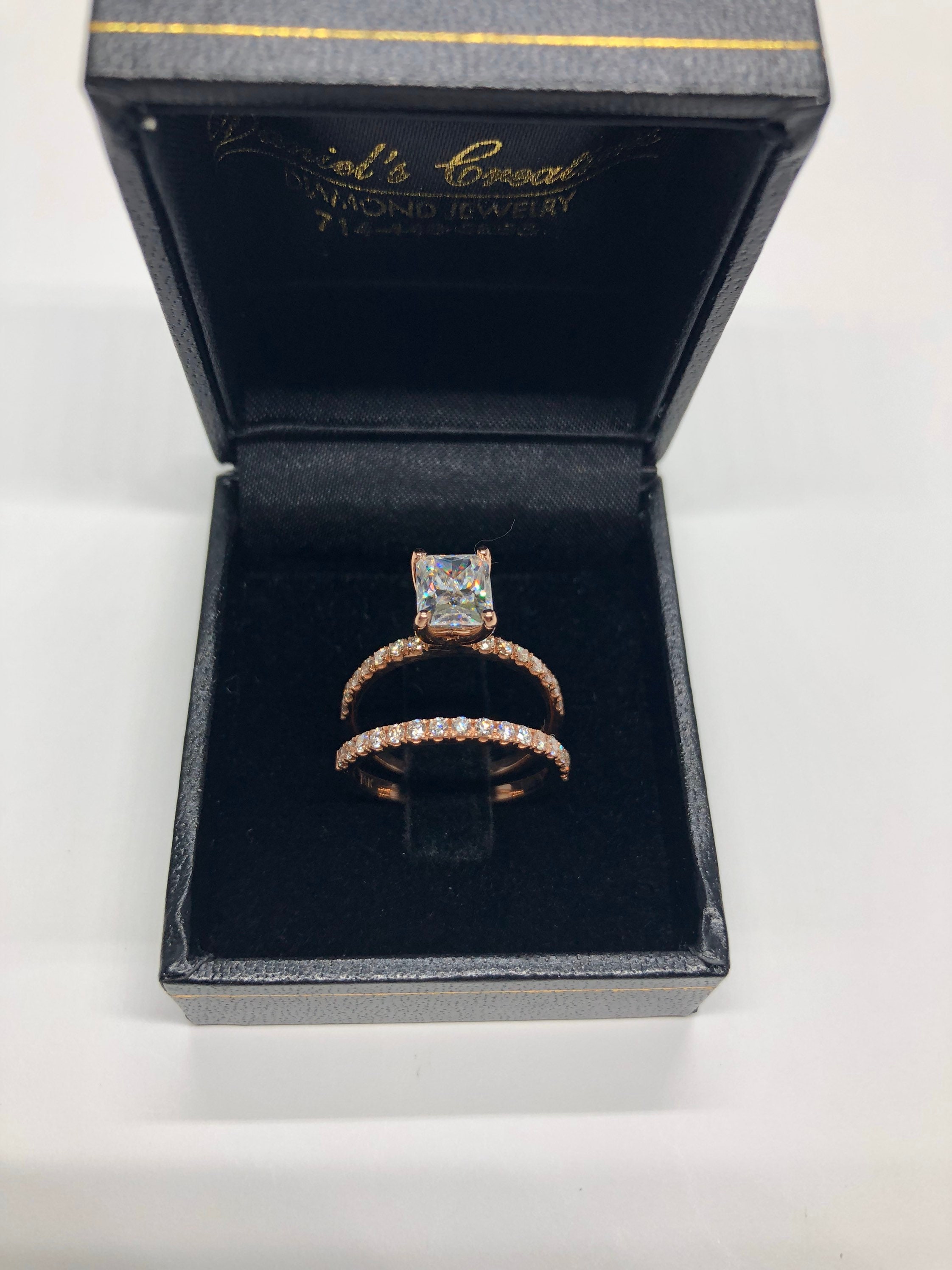14K Rose Gold Diamond & Monzonite Engagement Ring Set - Etsy