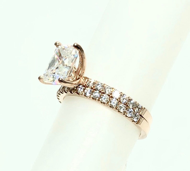 14K Rose Gold Diamond & Monzonite Engagement Ring Set - Etsy