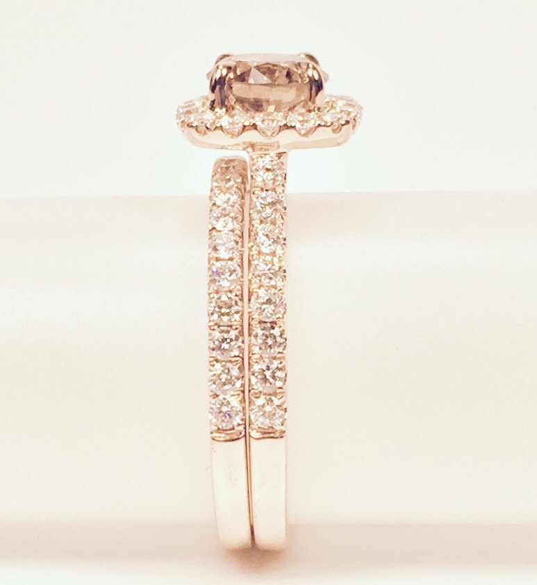 14K Rose Gold Diamond Engagement Ring Set With Champagne Center Diamond ...