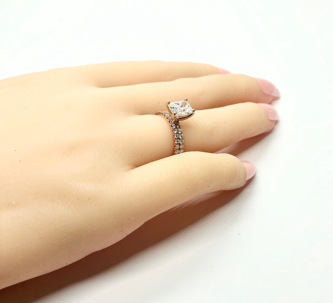 14K Rose Gold Diamond & Monzonite Engagement Ring Set - Etsy