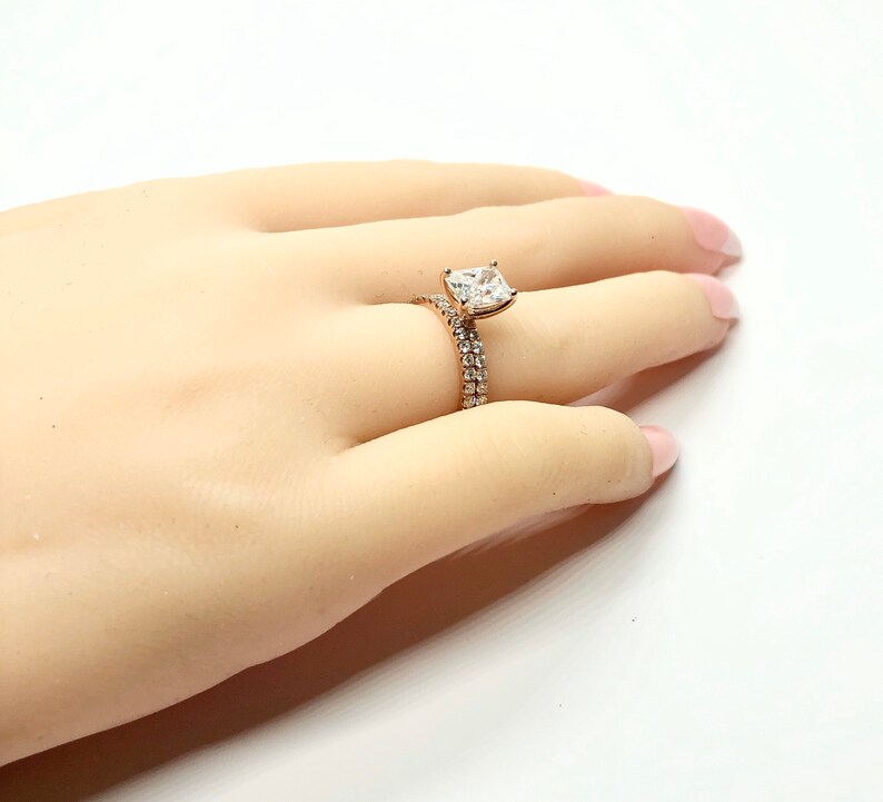 14K Rose Gold Diamond & Monzonite Engagement Ring Set | Etsy