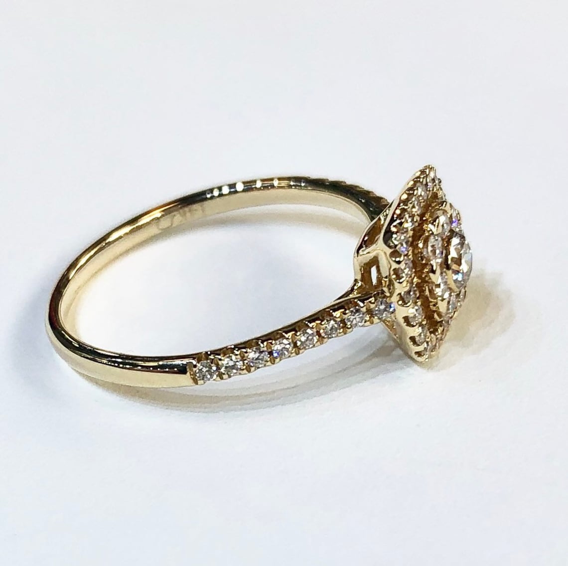 14K Yellow Gold Halo Style Diamond Engagement Ring | Etsy