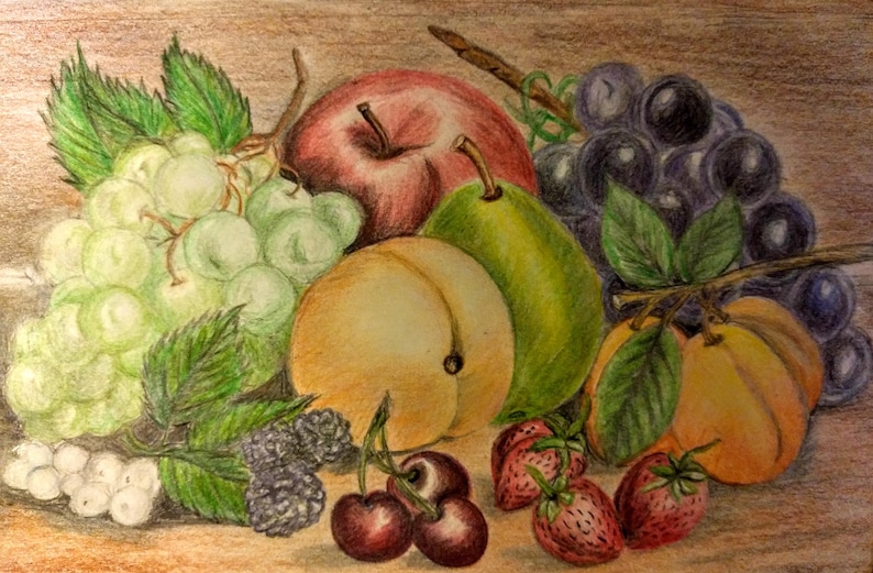 Fruit Still Life Color Pencil Drawing downloadable PHOTO Fruit Wall Art ...