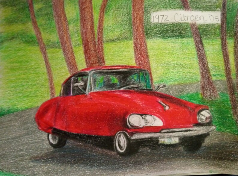 1972 Citroen Ds Colored Pencil Drawing, Digital Downloadable File, Car ...