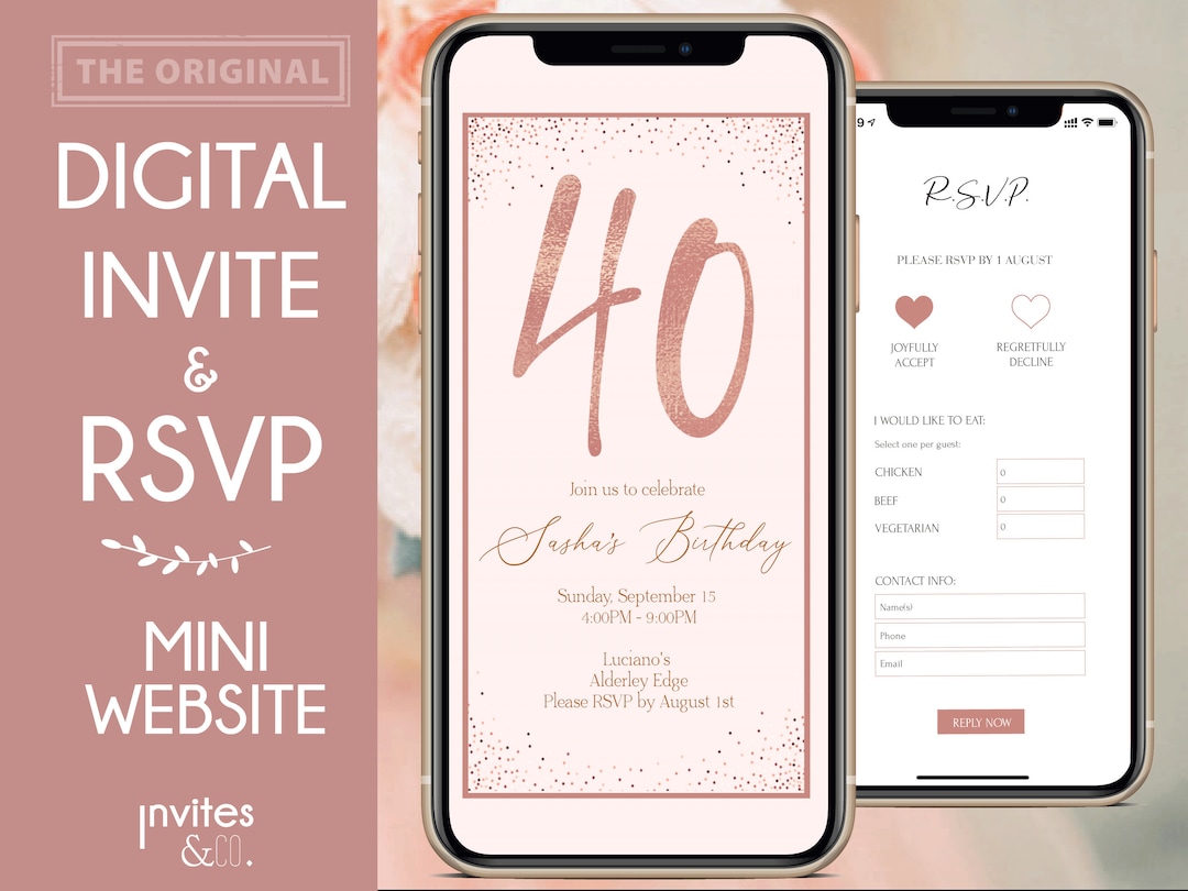Digital Birthday Invitation & RSVP Mini Website Rose Gold Cool Modern ...