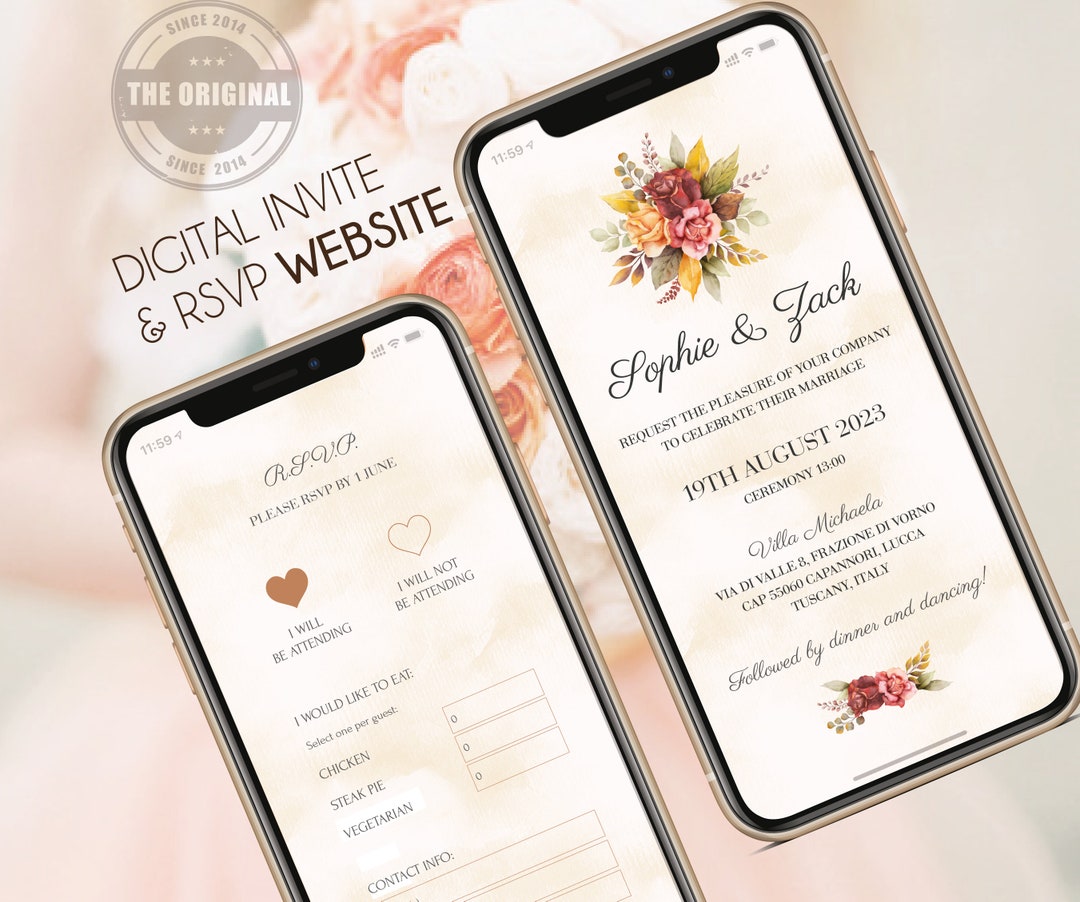 Digital Invitation & RSVP - Mini Wedding Website - Autumn Flowers ...