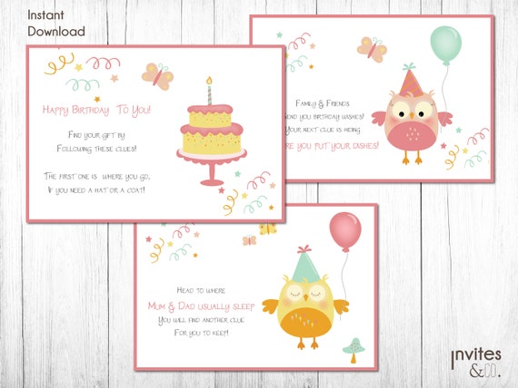 Birthday Treasure Hunt Clues Birthday Scavenger Hunt Clues | Etsy UK